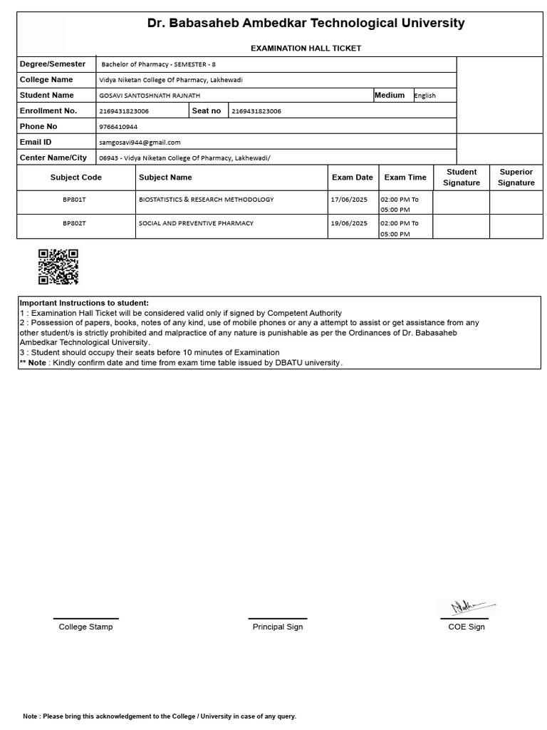 Student HallTicket | PDF