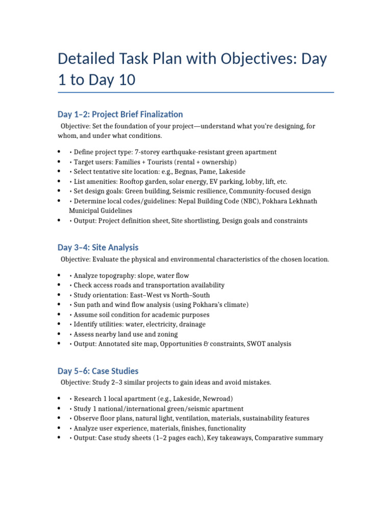 10-Day Project Plan for Green Apartment Design | PDF | Green Building