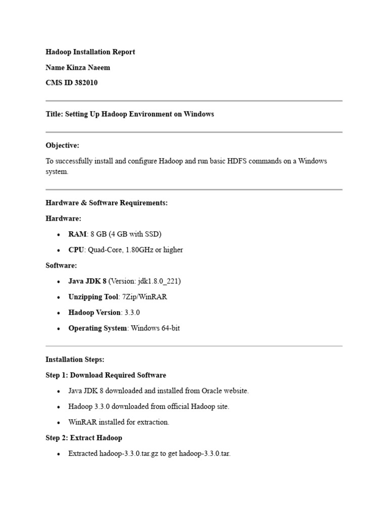 Hadoop Installation Report | PDF | Apache Hadoop | Computing