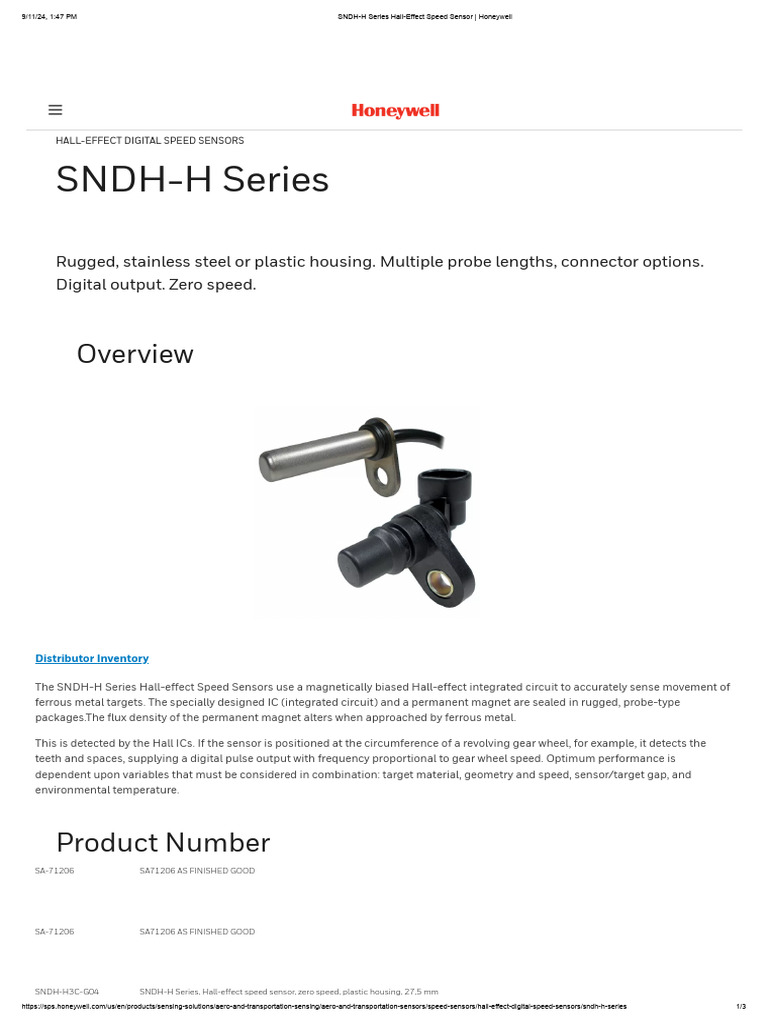 SNDH-H Series Hall-Effect Speed Sensor - Honeywell | PDF | Microphone ...