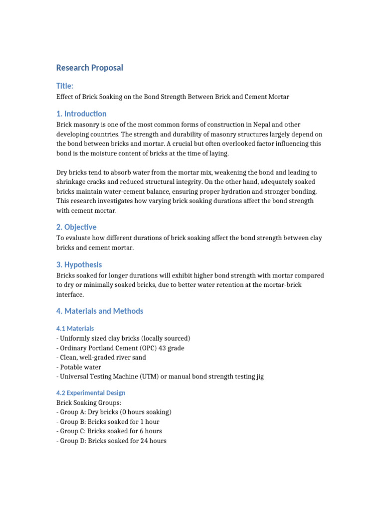 Brick Soaking Bond Strength Proposal | PDF | Brick | Mortar (Masonry)