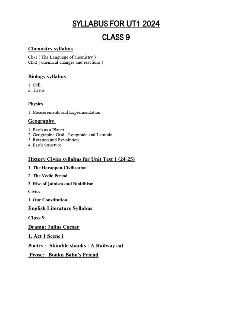 SYLLABUS FOR UT1 2024 Class 9 | PDF | Java (Programming Language)