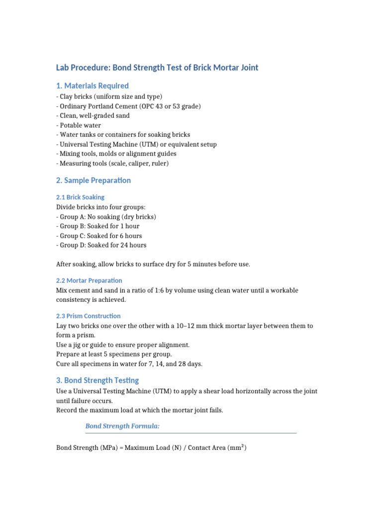 Bond Strength Test Procedure | PDF