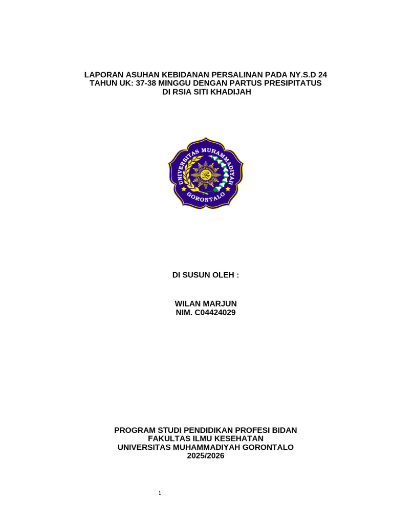 Laporan Asuhan Kebidanan Persalinan Pada Ny.s.d 24 Tahun 37.38 Minggu ...