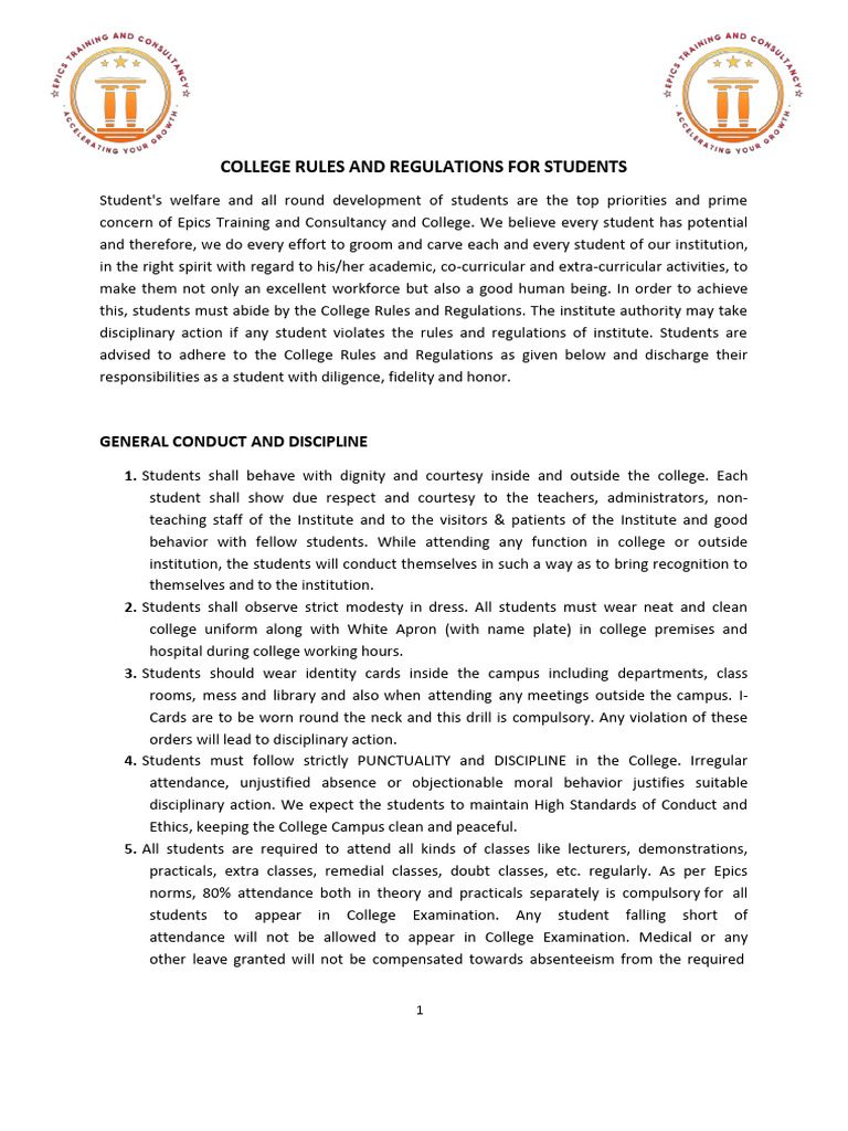 College Rules and Regulations 2022-2023 | PDF