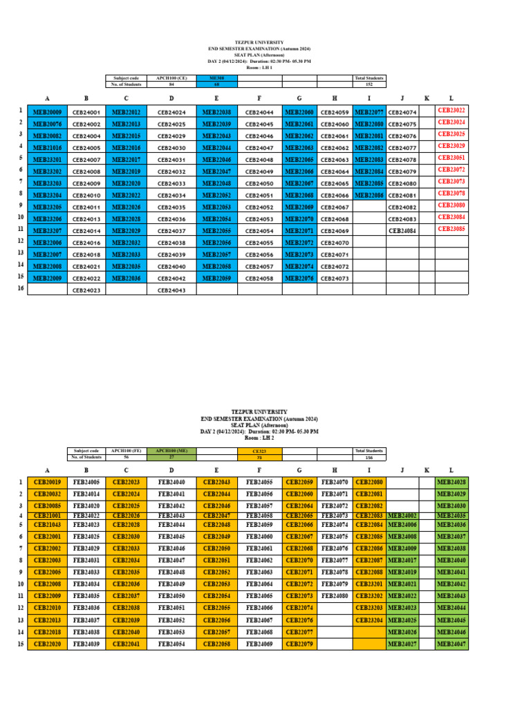 04.12.2024 Seat Allotment Afternoon - XLSX - Google Sheets | PDF