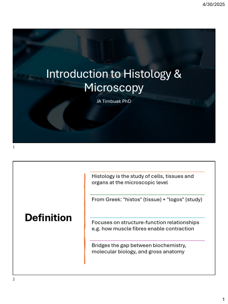 Introduction To Histology & Micros | PDF | Histology | Staining