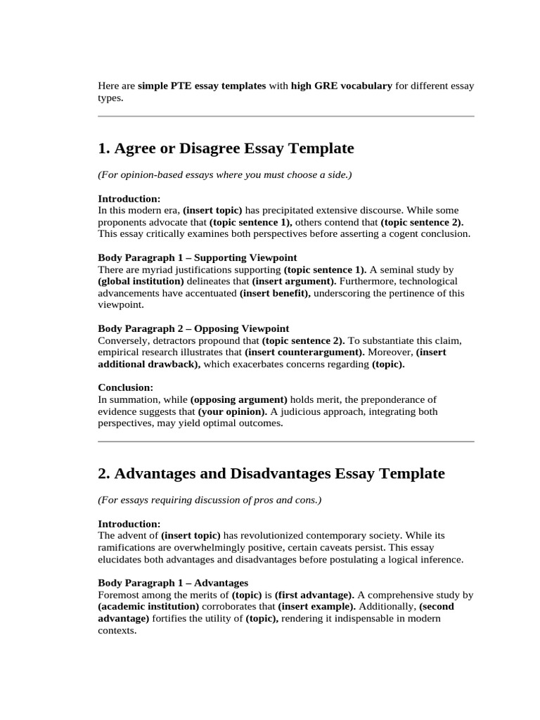 Here Are Simple PTE Essay Templates With High GRE Vocabulary For ...