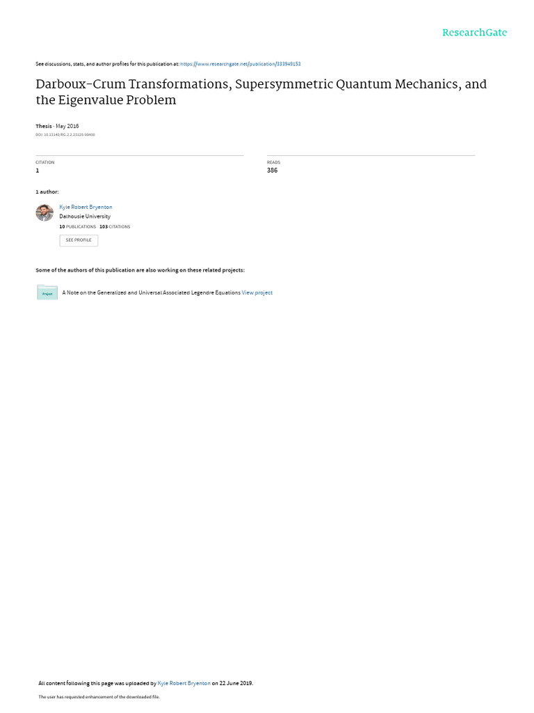 Darboux-Crum Transformations, Supersymmetric Quantum Mechanics, and The Eigenvalue Problem | PDF ...
