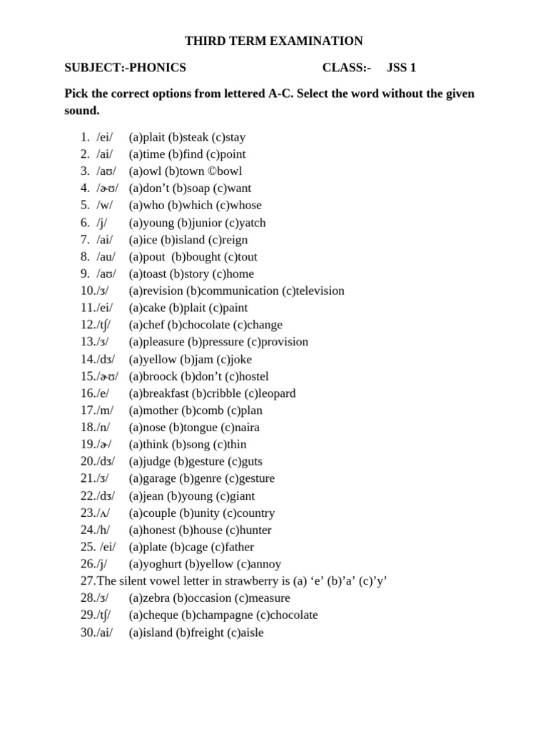 Third Term Examination June 2025 | PDF | Syllable | Linguistics