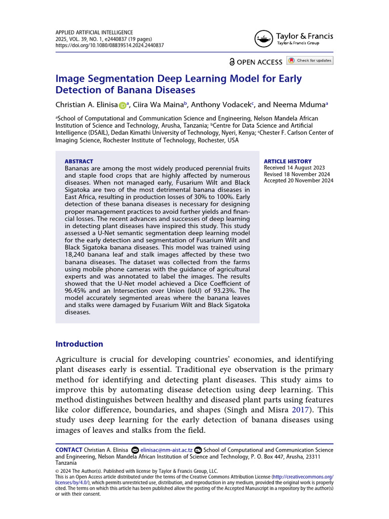 47 Image Segmentation Deep Learning Model For Early Detection of Banana | PDF | Image Segmentation