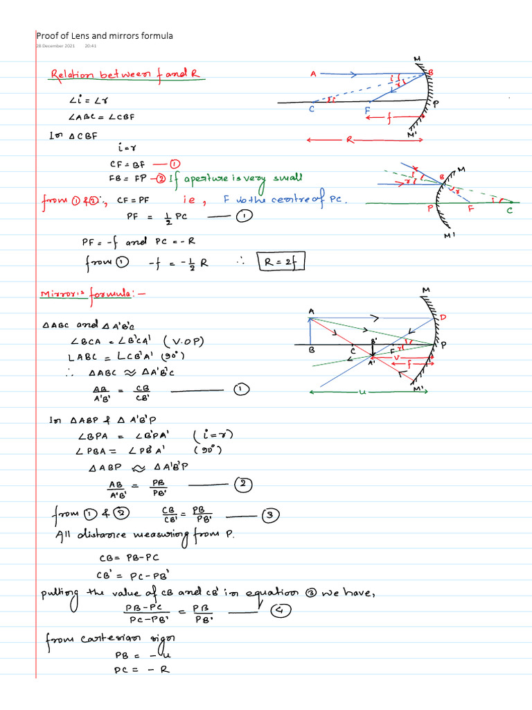 Proof of Lens and Mirrors Formula | PDF