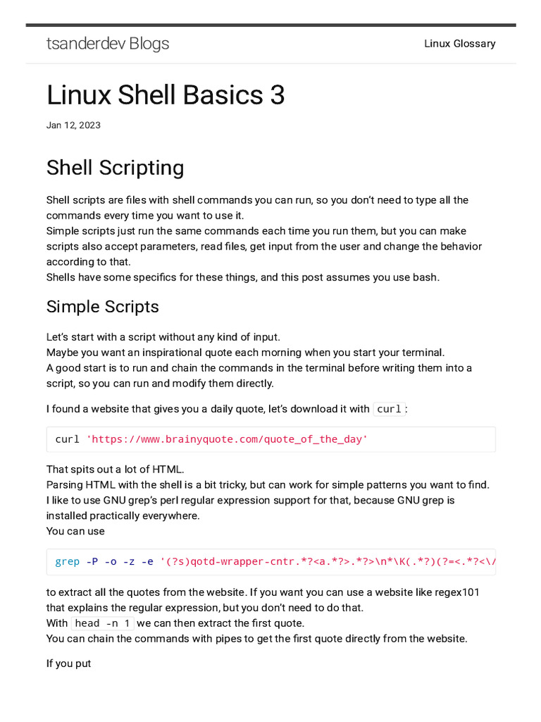 Linux Shell Basics 3 - Tsanderdev | PDF | Control Flow | Scripting Language