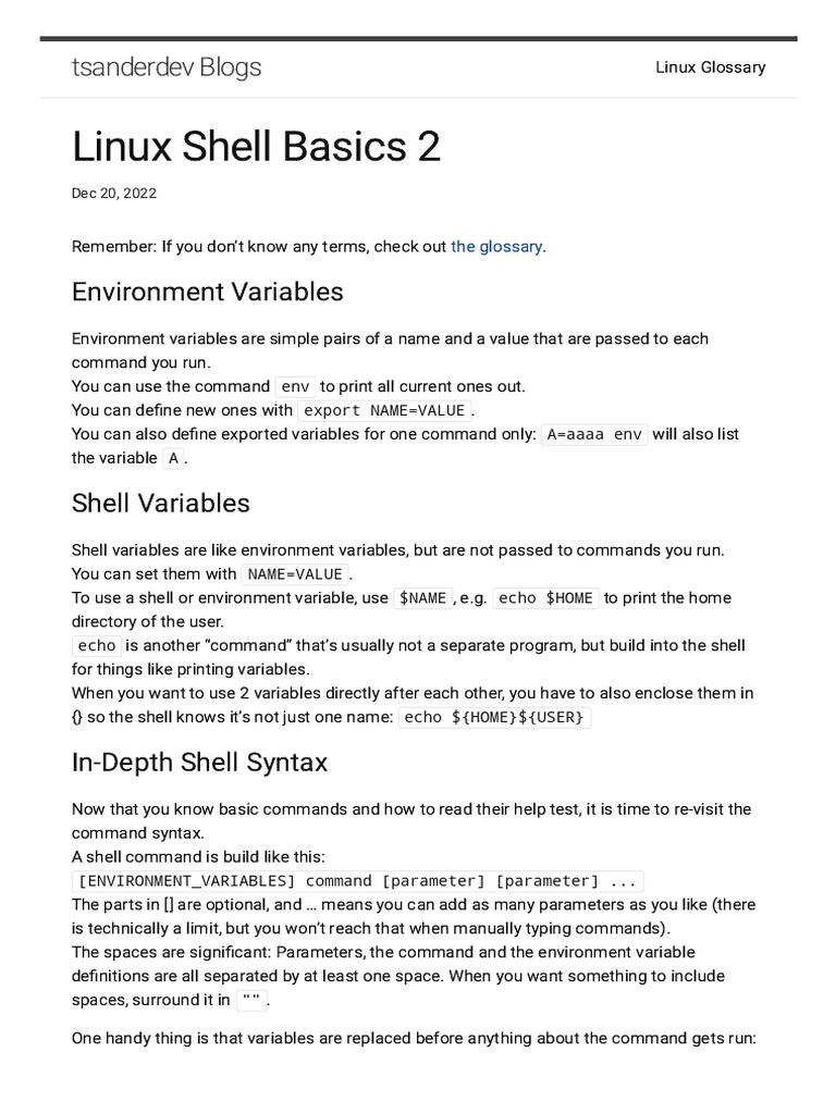 Linux Shell Basics 2 - Tsanderdev | PDF | Unix | Computing