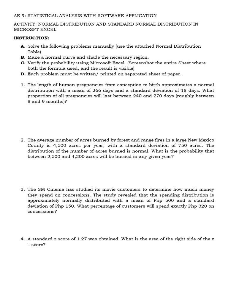 Standard Normal Distribution Activity | PDF