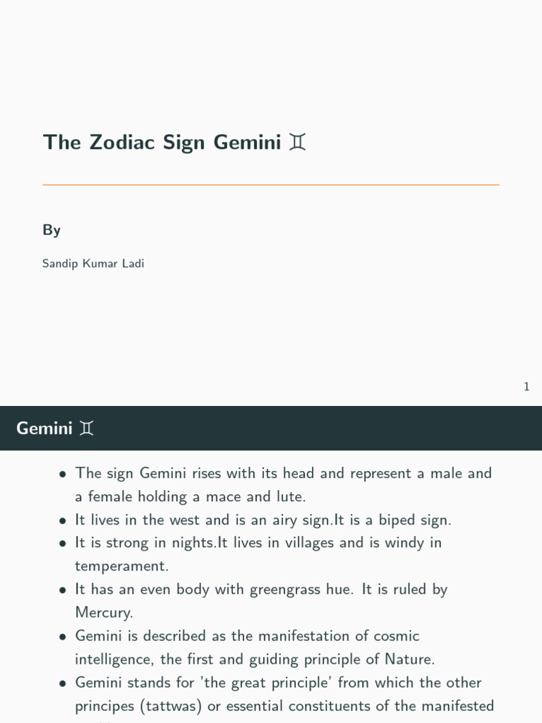 The Zodiac Sign Gemini or Mithuna Rasi in Vedic Astrology | PDF | Mind