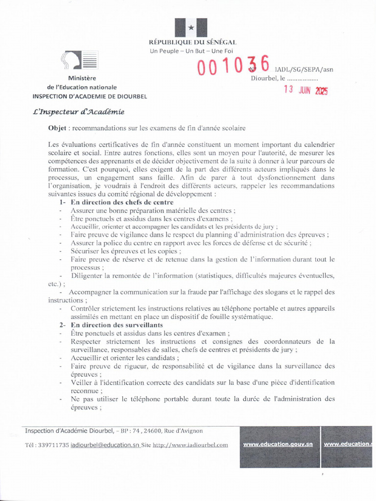 Recommandations Sur Les Examens de Fin D'année Scolaire | PDF