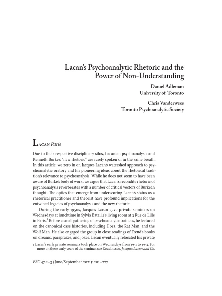 Lacan's Rhetoric in Psychoanalysis | PDF | Jacques Lacan | Psychoanalysis