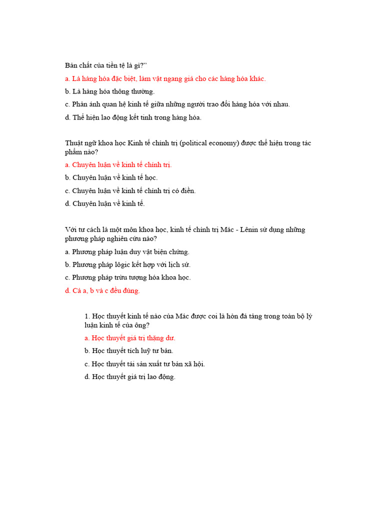 Trac Nghiem On Tap Kinh Te Chinh Tri Mac Lenin Hoc Vien Hang Khong Vie 107413 | PDF