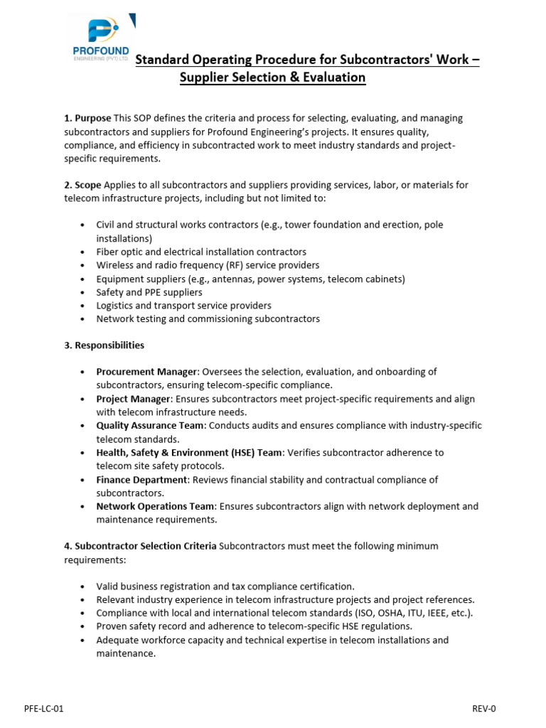Telecom Subcontractor Safety Standards | PDF | Regulatory Compliance ...