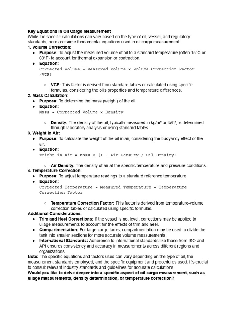 All Oil Cargo Measurements Equation | PDF | Density | Volume