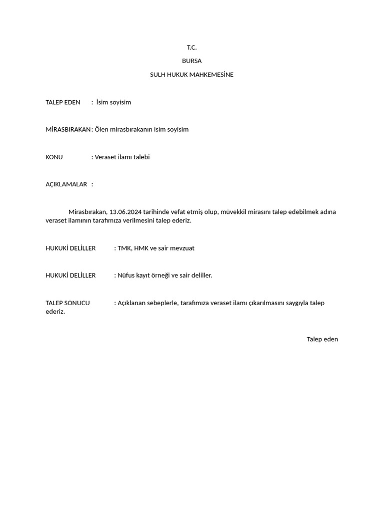 Mirascilik Belgesi Talebi | PDF