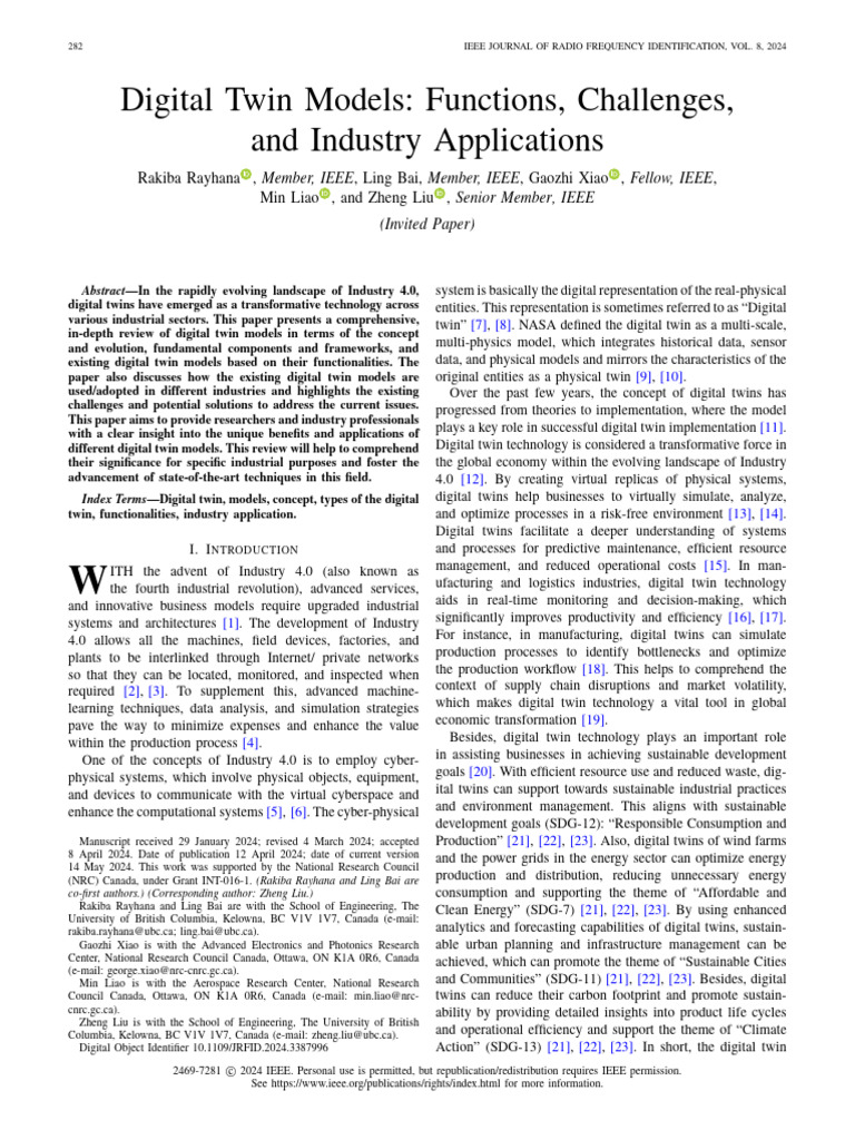 Digital Twin Models Functions Challenges and Industry Applications | PDF | System | Simulation