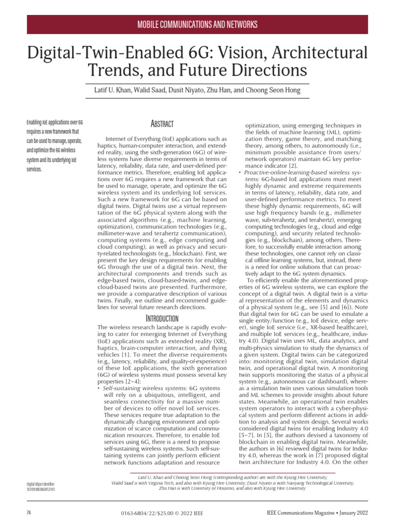 Digital-Twin-Enabled 6G Vision Architectural Trends and Future Directions | PDF | Cloud ...