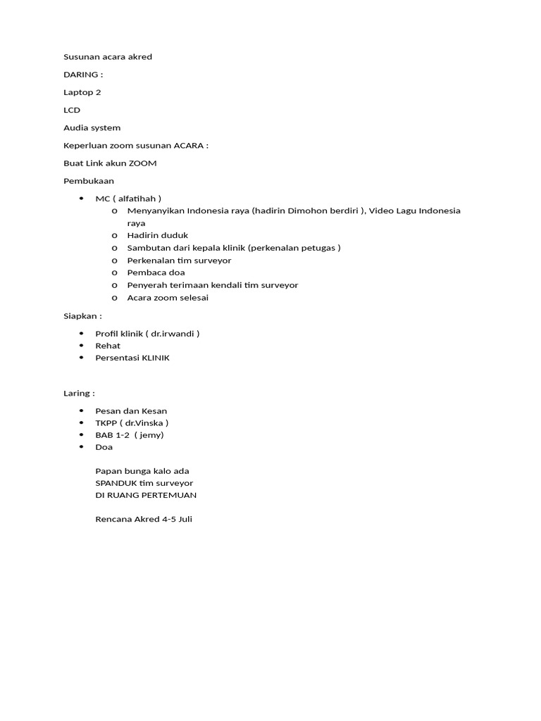 Susunan Acara Akred | PDF