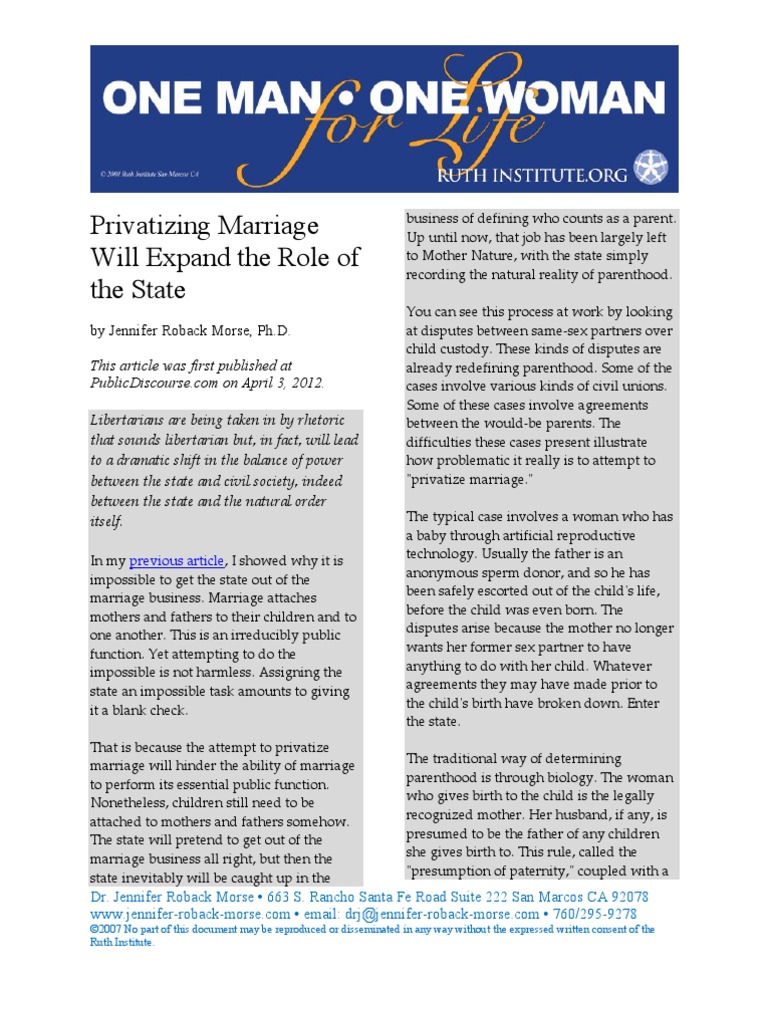 Privatizing Marriage Will Expand The Role of The State | PDF | Parent ...