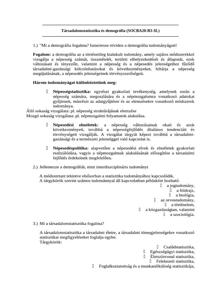 Társadalomstatisztika És Demográfia (SOCBA20-B3-3L) | PDF