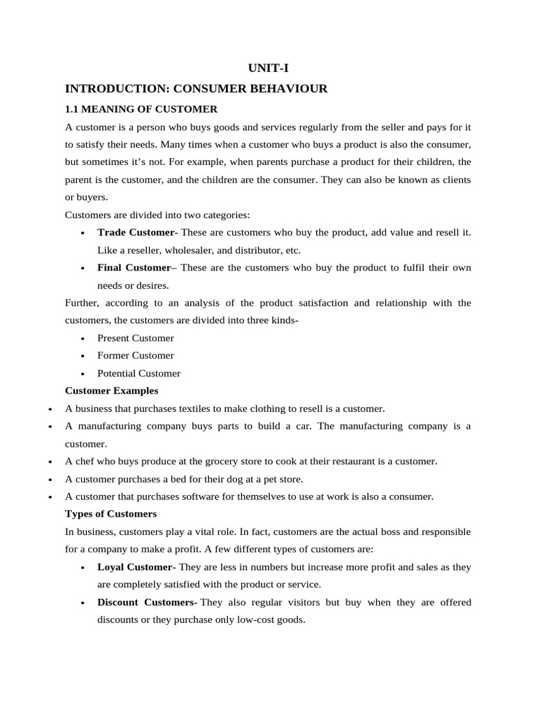 Consumer Behaviour-Unit 1 | PDF | Consumer Behaviour | Behavior