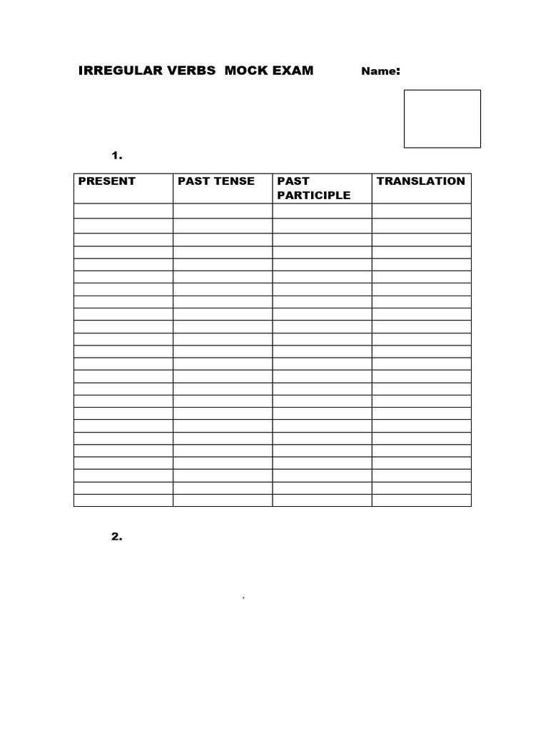 Irregular Verbs Mock Exam Name | PDF