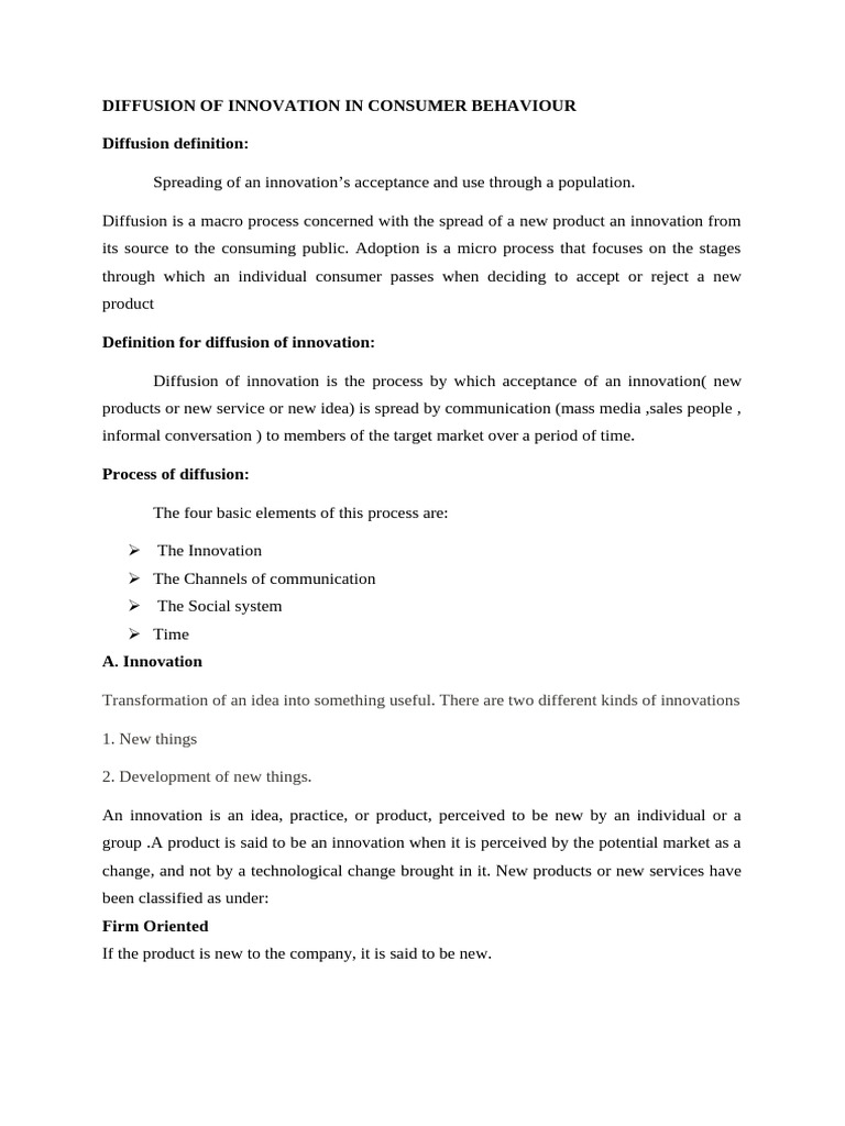 Consumer Behaviour UNIT IV | PDF | Marketing | Innovation