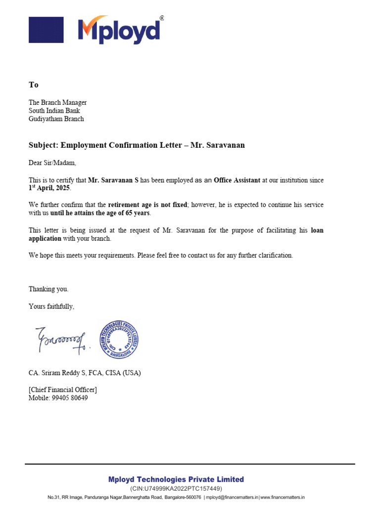 Saravanan Letter | PDF