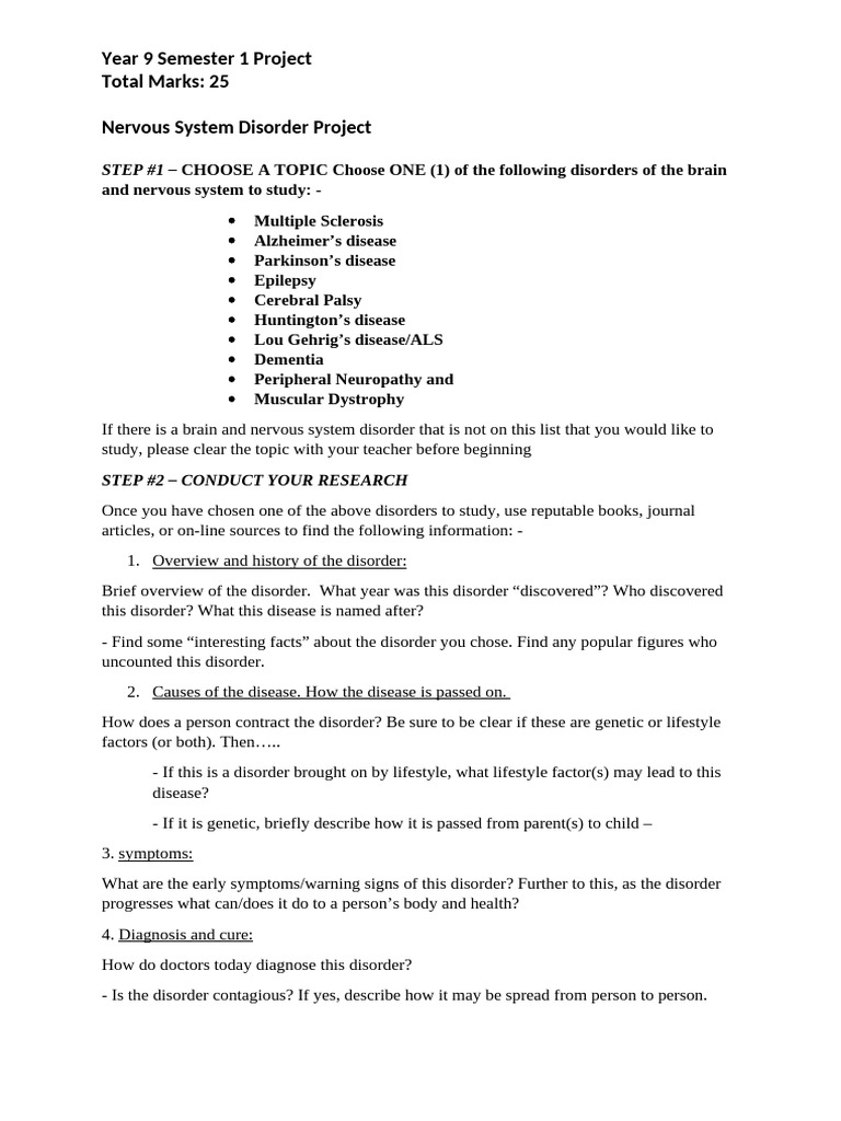 Brain and Nervous System Disorders Project | PDF | Clinical Medicine | Medicine