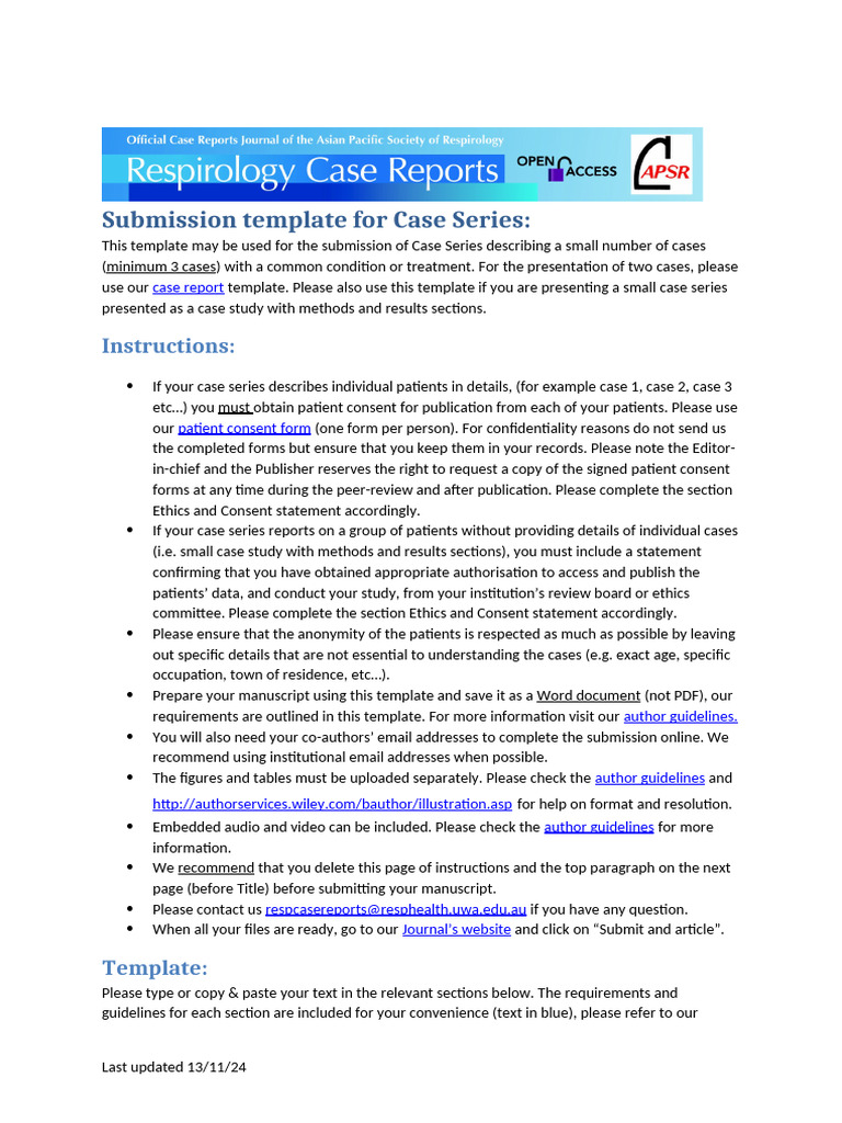 Case Series Submission Template Guide | PDF | Informed Consent ...