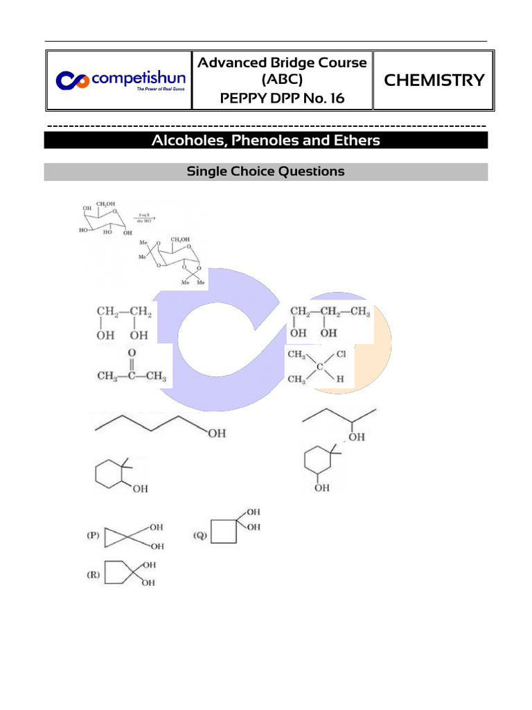 Alcohols, Phenols, and Ethers Quiz | PDF | Ether | Organic Compounds