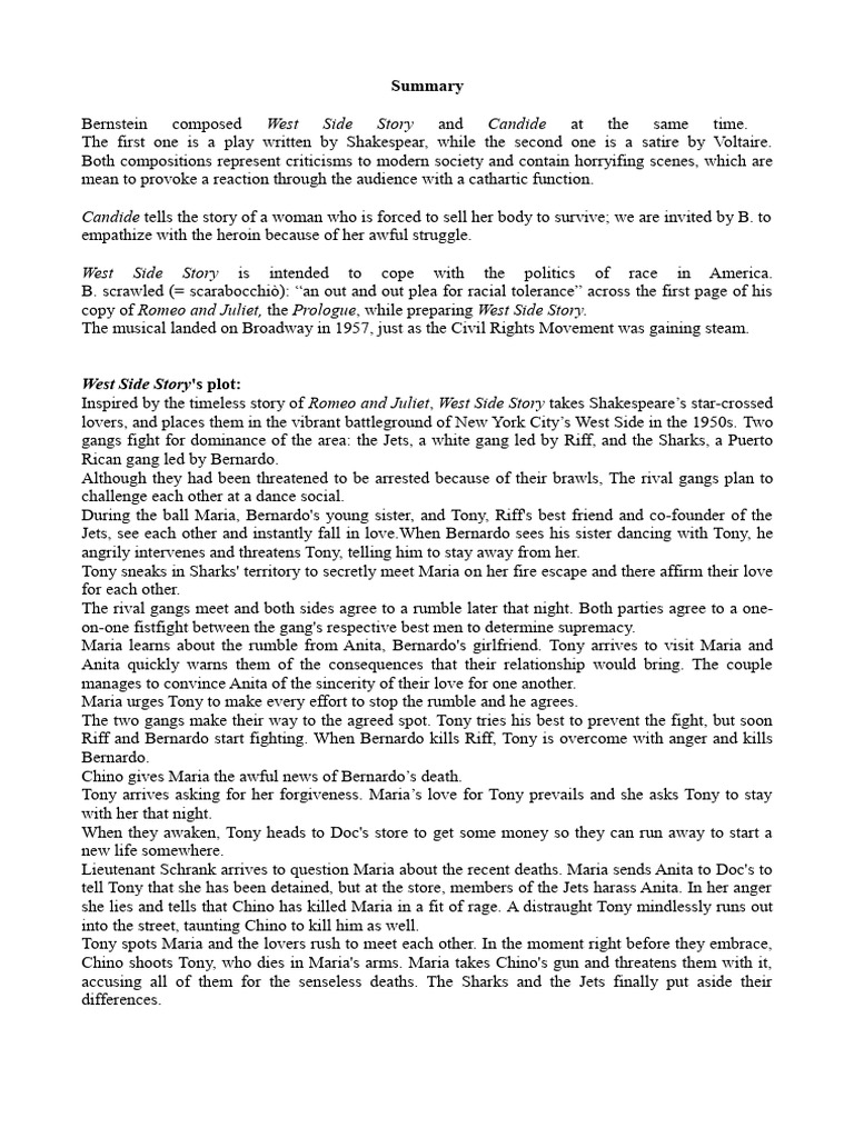 Bernstein + West Side Story | PDF | Characters In Romeo And Juliet