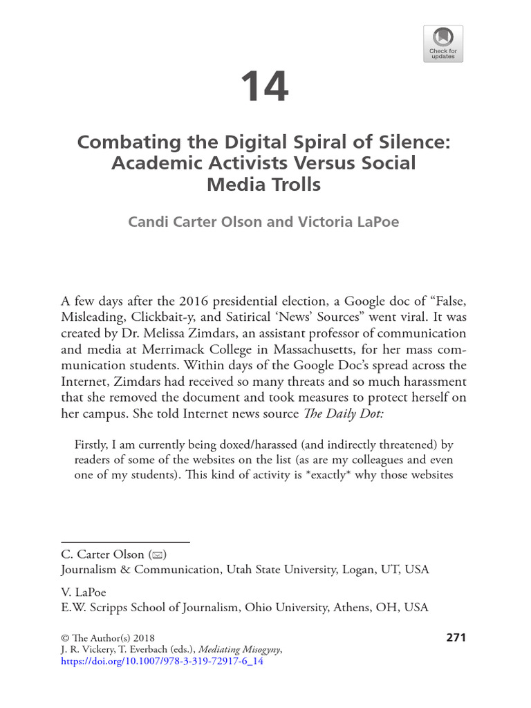 Carter Olson Und LaPoe - 2018 - Combating The Digital Spiral of Silence Academic | PDF | Social ...