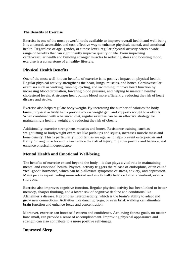 The Benefits of Exercise | PDF | Physical Fitness | Strength Training