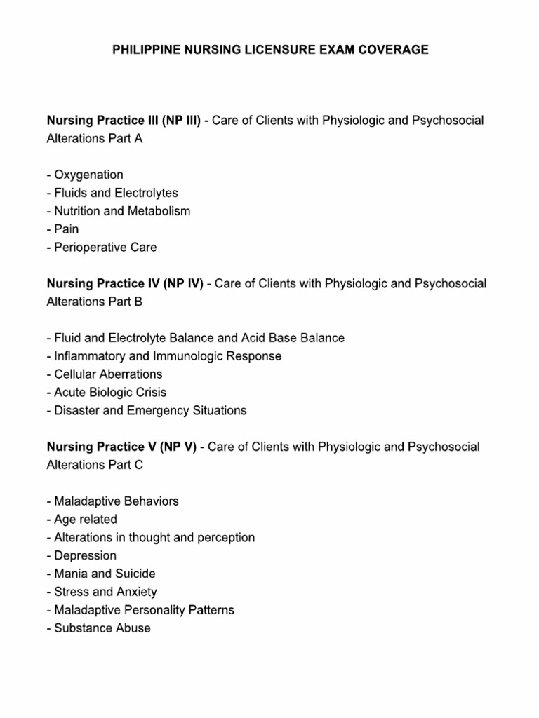 PNLE Exam Coverage Overview | PDF