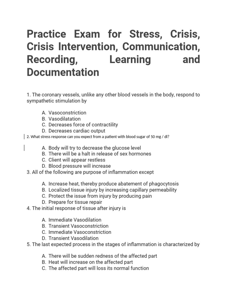 Foundation of Nursing Practice Exam For Stress Crisis Crisis ...