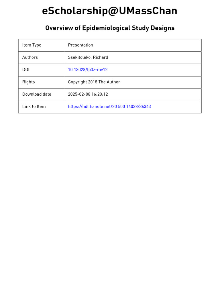 Overview of Epidemiological Study Designs | PDF | Cohort Study ...