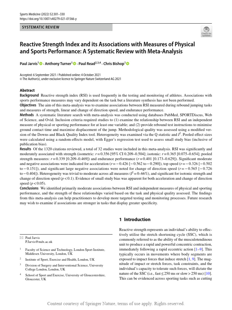 Reactive Strength Index and Sports Performance | PDF | Systematic ...
