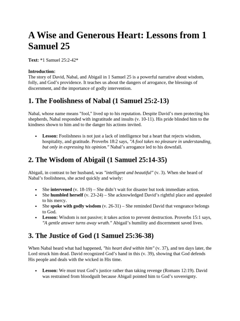 A Wise and Generous Heart | PDF | Wisdom | David