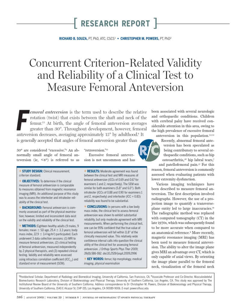 Concurrent Criterion-Related Validity and Reliability of A Clinical ...