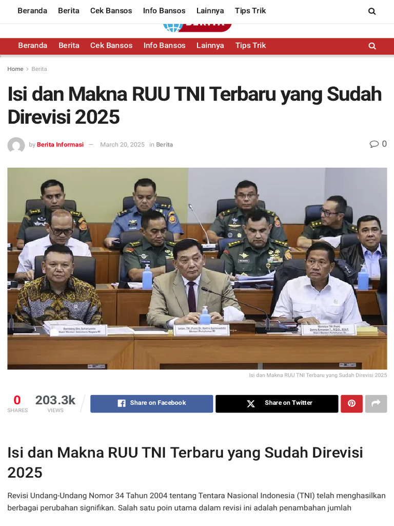Isi Dan Makna RUU TNI Terbaru Yang Sudah Direvisi 2025 - Berita | PDF