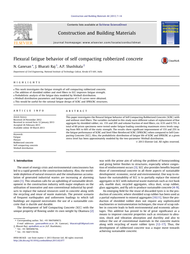 Flexural Fatigue Behavior of Self Compacting Rubberized Concrete. | PDF ...
