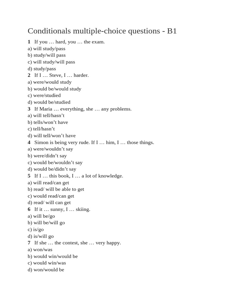 B1 Level Conditional Questions | PDF